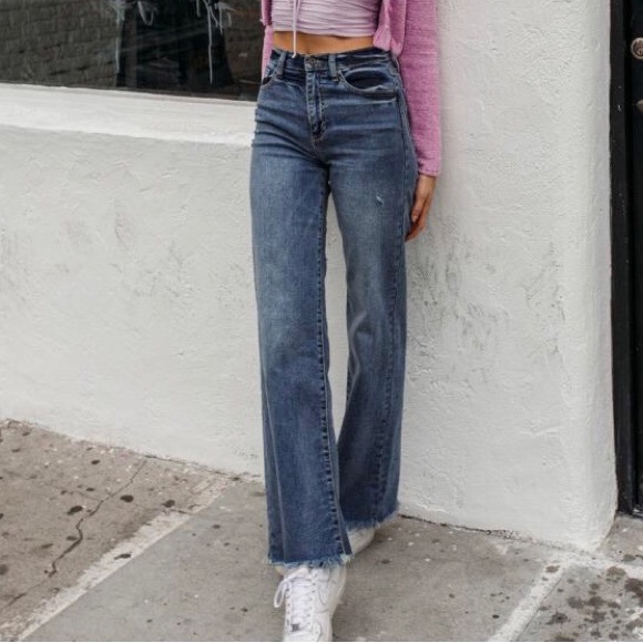 Sneak Peek | Jeans | Sneak Peek Widelegged Jeans With Unfinished Hem ...